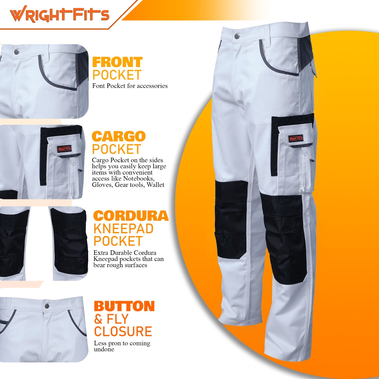 Mens Painters White Work Trousers With Cargo & Knee pad Pockets ...
