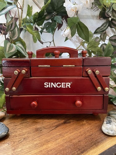 Vintage SINGER Wooden Accordion Sewing Storage Chest Box W/ Drawers ...