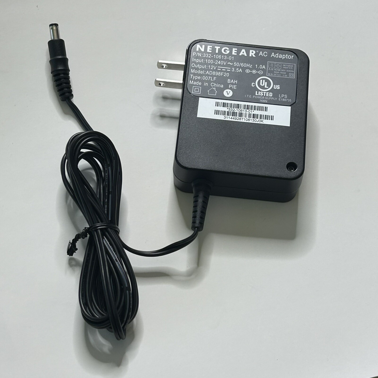 Netgear AC Adaptor Model AD898F20 Type 007LF P/N: 332-10613-01 12V 3.5A ...