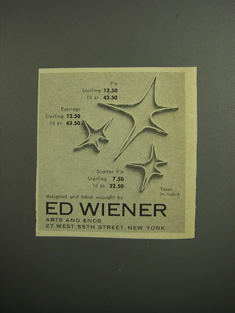 1953 Ed Wiener Jewelry Advertisement - Designed and Hand wrought by Ed ...
