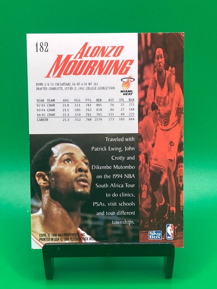 1995 SkyBox Premium #182 Alonzo Mourning Miami Heat Basketball Card | eBay