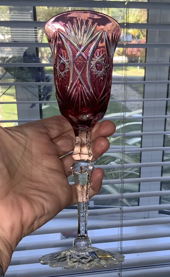 6 SET 8 1/2” COLOUR KNITTEL FAKIRIS CUT CLEAR CRYSTAL CHAMPAGNE GLASS ...