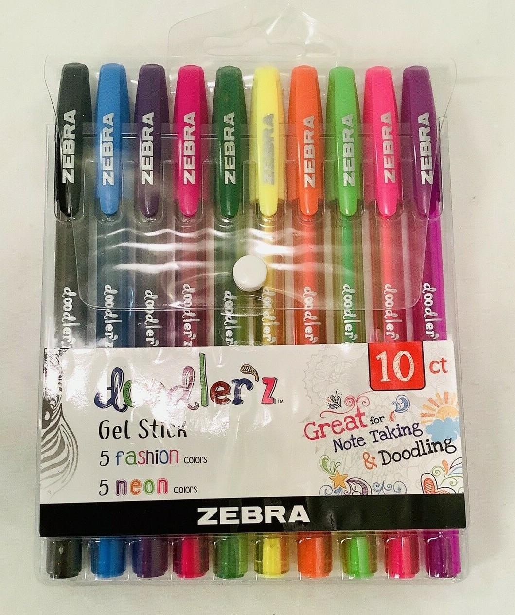 Zebra Gel Stick Doodler'z Assorted Fashion & Neon Colors 10 pack Bold 1 ...