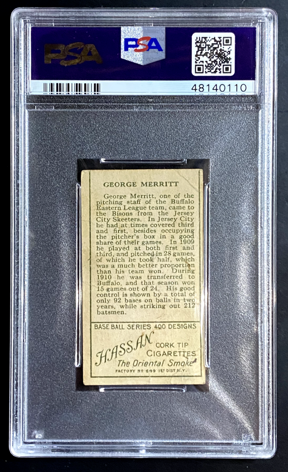 1911 T205 Gold Border George Merritt PSA 1(MC) Poor Hassan Minor League ...