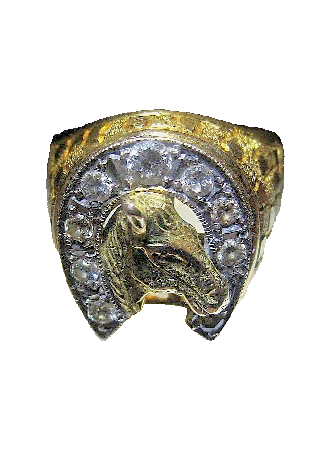 1/2 Ct -9 Round Diamonds 14k Solid (6.87 grams) Gold Men's Horse Ring ...