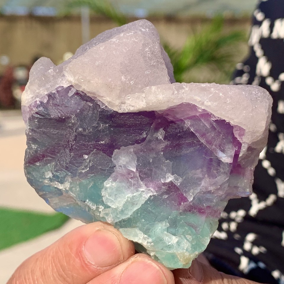 187G Rare transparent purple+green cubic fluorite mineral crystal ...