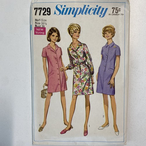 Vintage 60s Simplicity 7729 Step-in & Coat Dress SEWING PATTERN Sz 16.5 ...