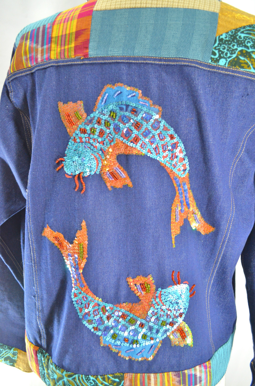 FAITH by CELIA FORRESTER NEW Fish Beaded EMBELLISHED artsy DENIM JEAN ...