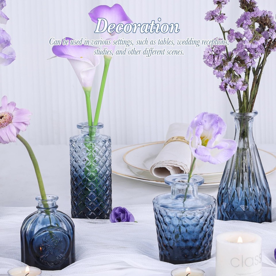 Navy Blue Glass Bud Vases Set of 12, Mini Flower Vases for Centerpieces ...