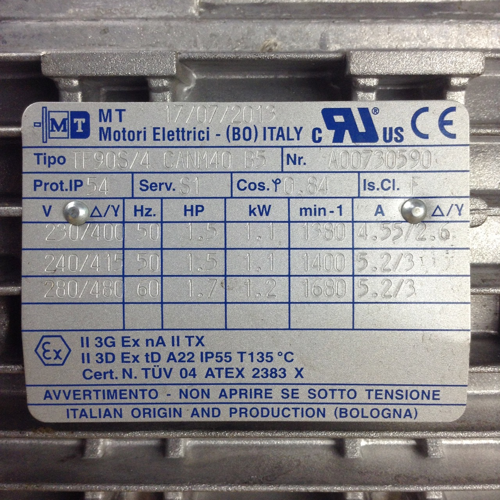 Tf90s/4-canm40-b5 MT MOTORI ELETTRICI 90-4p 1 1kw 230/400v B5 Al ATEX ...