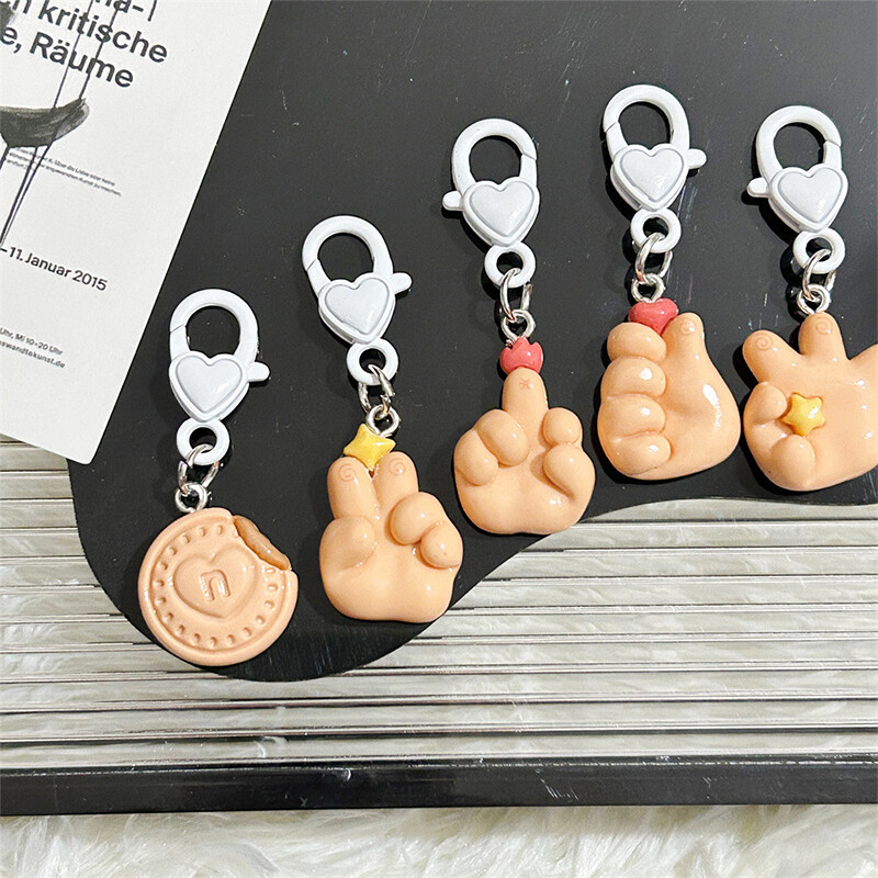 Cartoon Cute Gesture Series Heart Keychain Handbag Charm Creative Resin ...