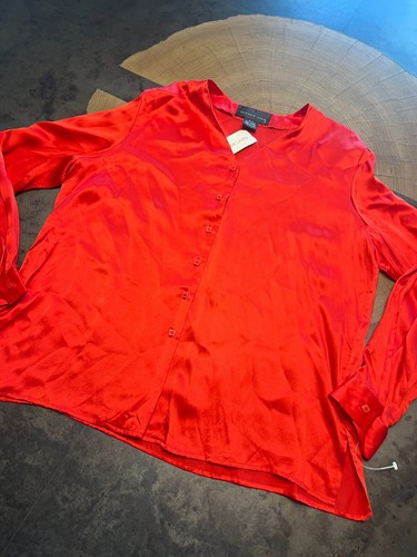 NWT AUGUST SILK RED BUTTON UP 100% SILK LONG SLEEVE BLOUSE SZ 16 | eBay