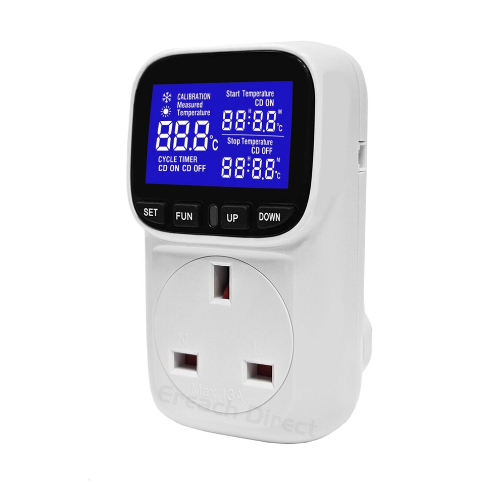 Digital Thermostat Plug Socket Probe Timer Heating Cooling Temperature ...