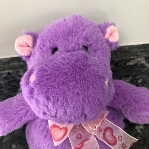 Hippo Plush Heart Bow Stuffed Animal Purple Hippopotamus Easter Spring ...