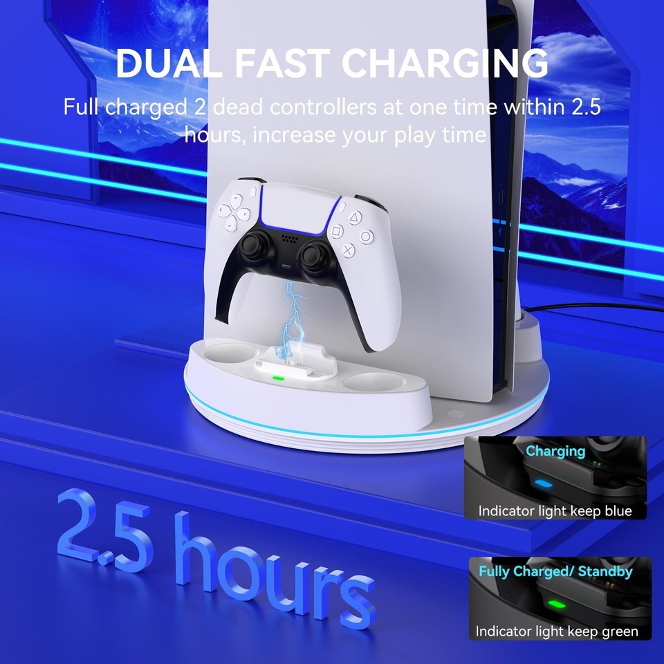 NEWDERY for PS5/Slim/Pro Stand Console Charging Station PlayStation 5 ...