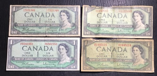 1954 $1 Dollar "Bank of Canada" Collection of 4 Assorted Notes! Old ...