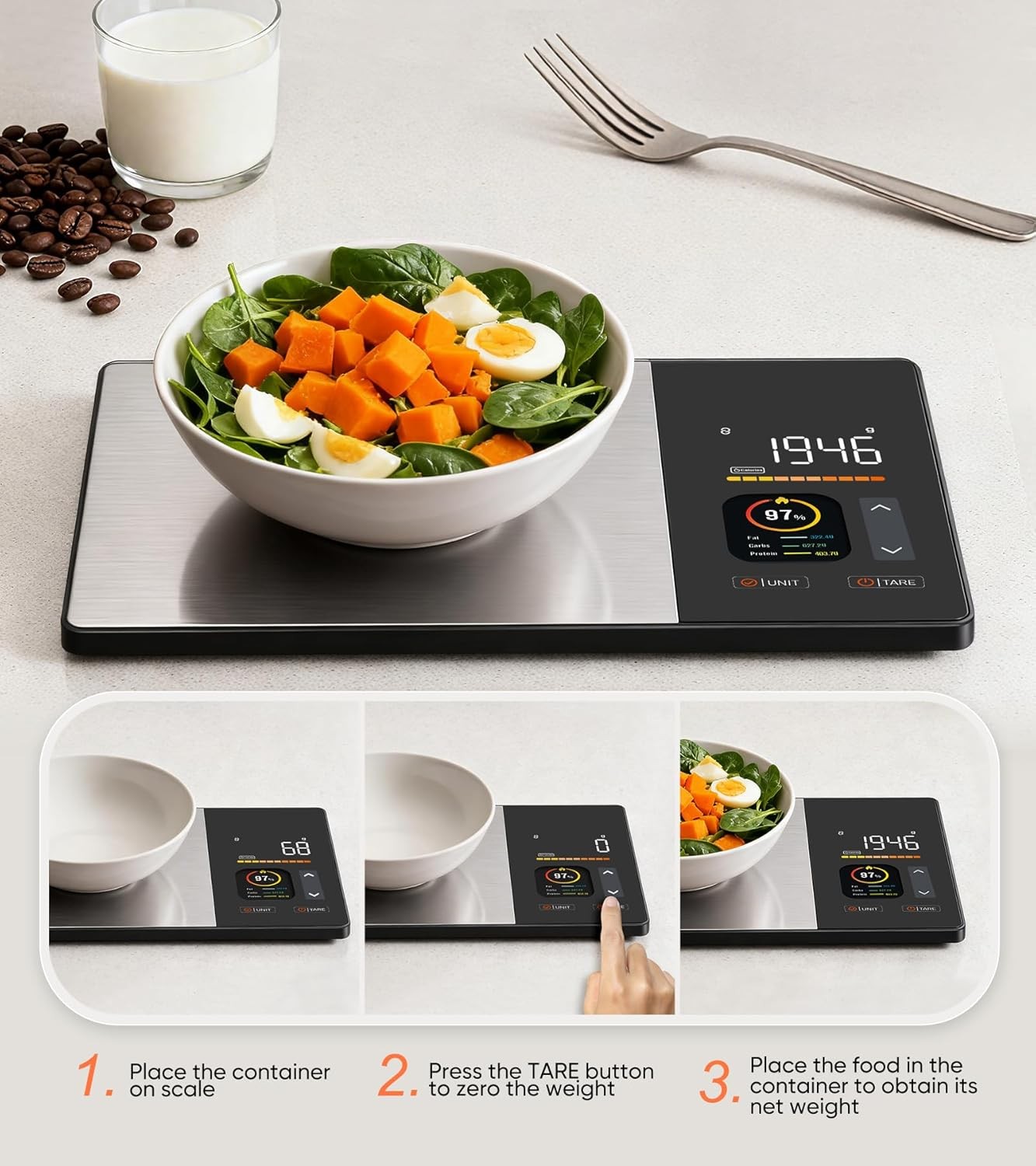 Smart Nutrition Food Scale with TFT Display, Tracks Calories, Fat ...
