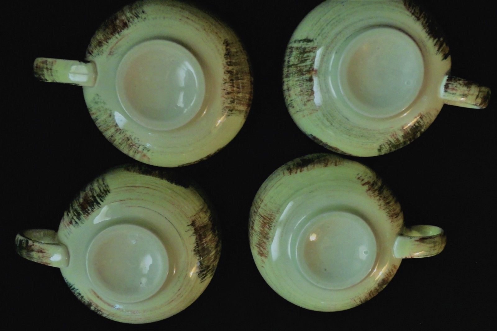 4 Vintage Vernonware Raffia Flat COFFEE CUPS Mint Green Brown Brush CA ...