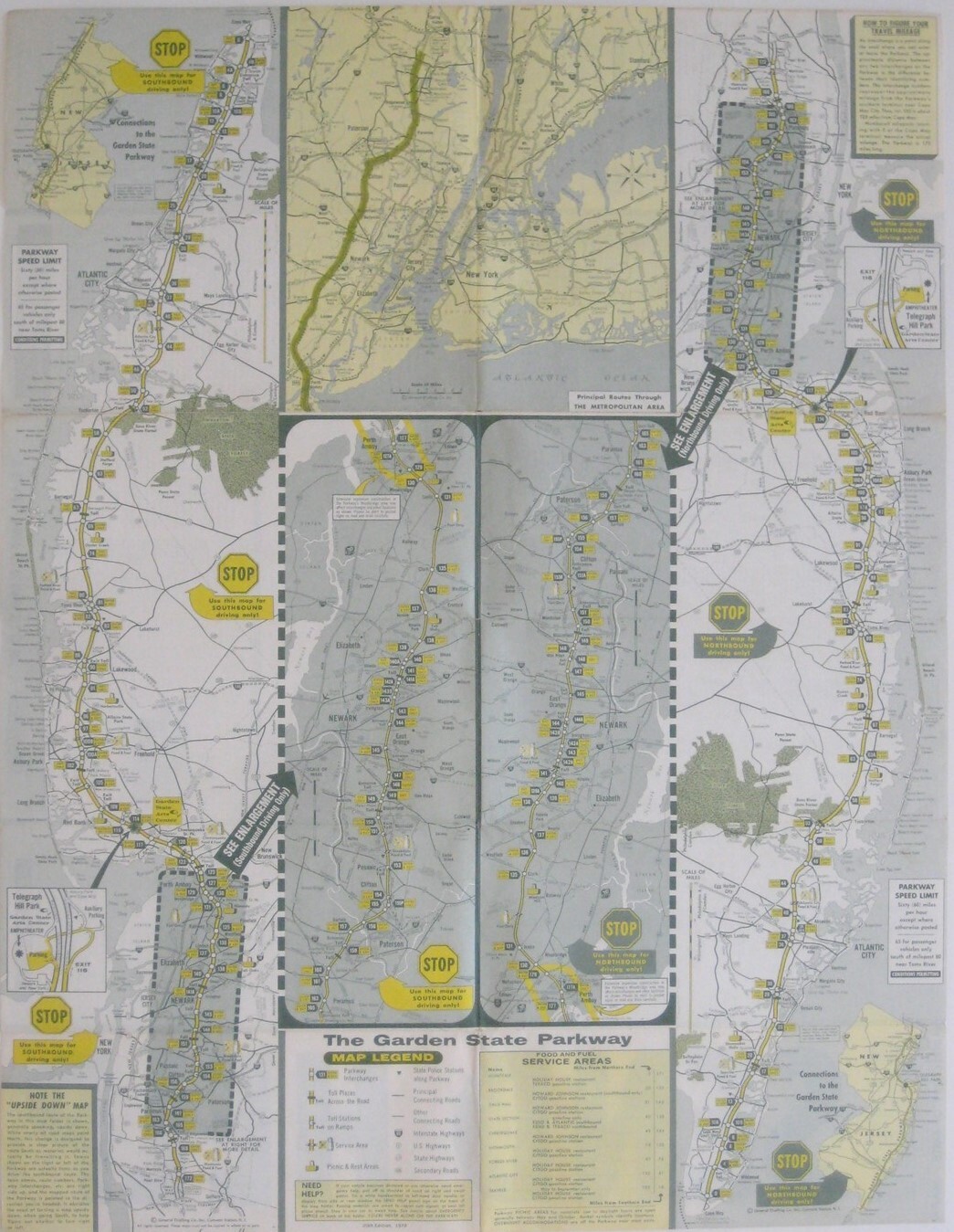Official 1970 Road Map GARDEN STATE PARKWAY New Jersey Telegraph Hill ...