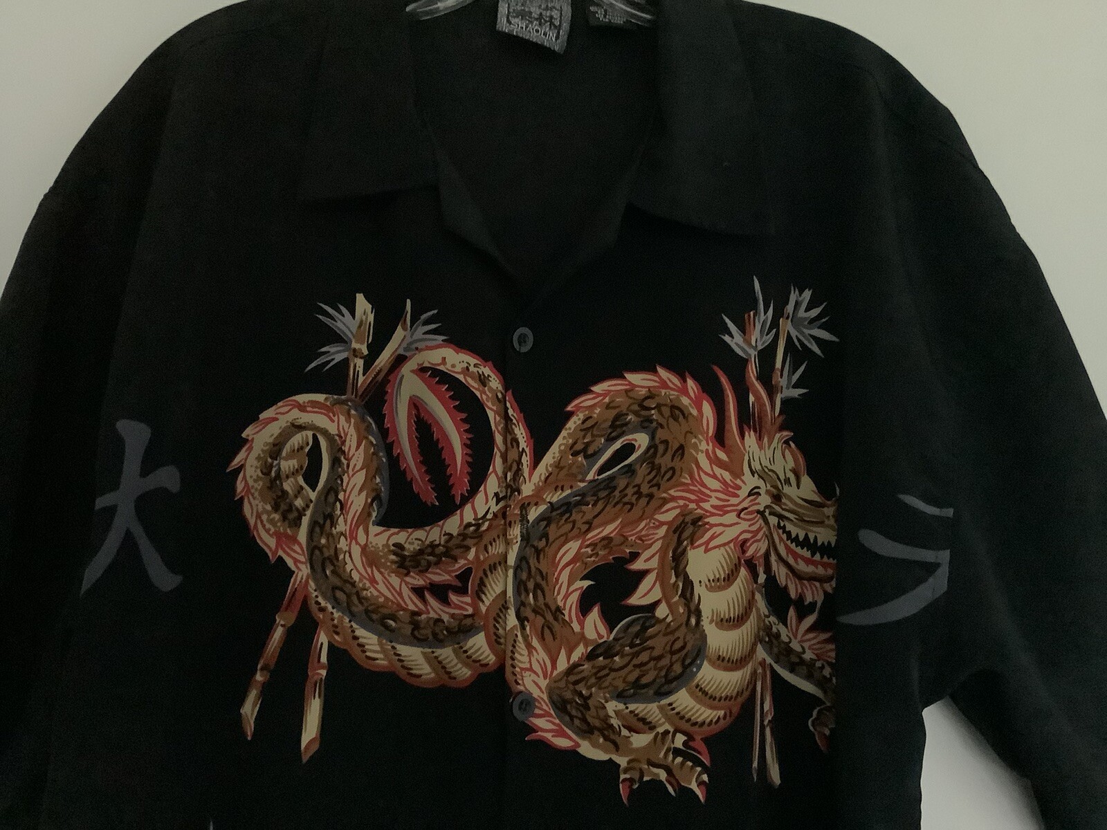 Vintage AUTHENTIC SHAOLIN Asian Dragon Print Button D… - Gem