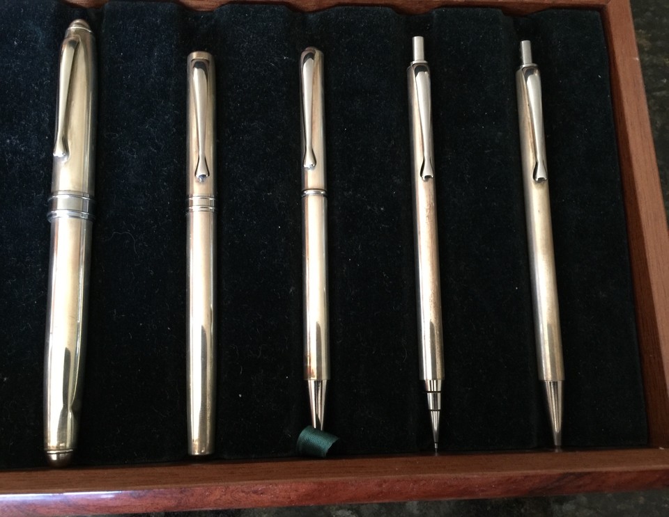 Sterling Silver Pen Set In Box Rollerball Fountain Pencil 5 Pieces ...