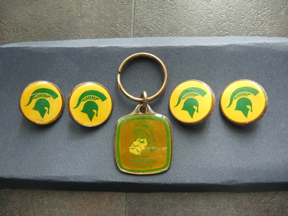 MICHIGAN STATE SPARTANS 4-Pins 1" Vintage Pin Backs & Key Holder Free ...