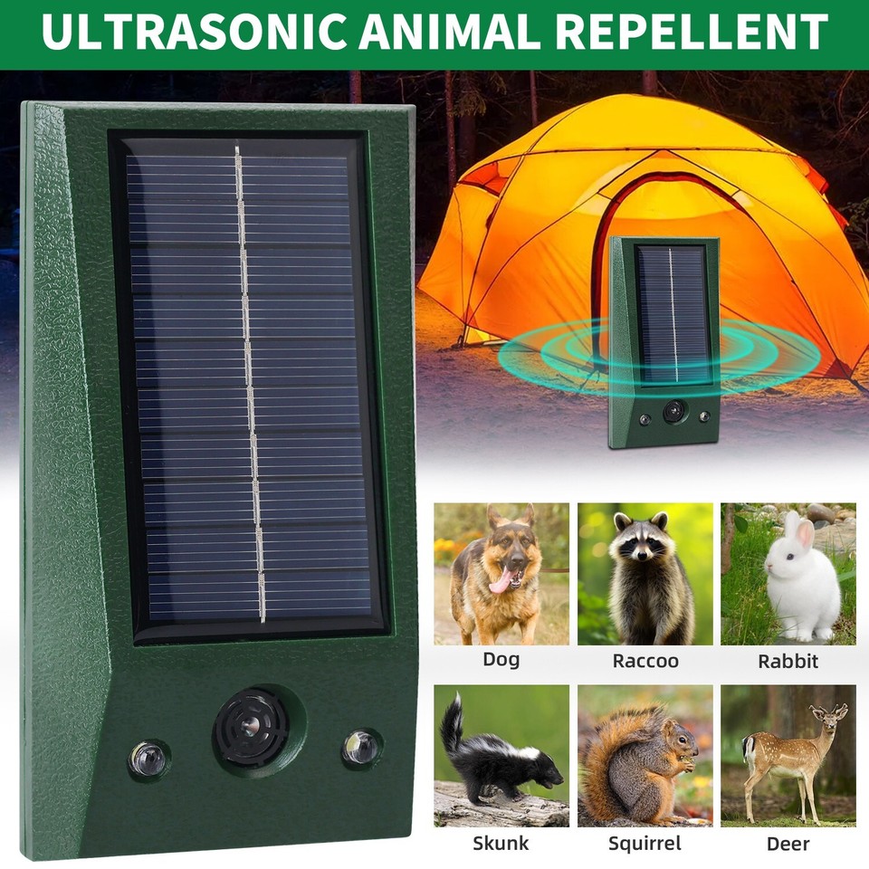 Solar-Powered Red LED Animal Repeller - Ultrasonic Deterrent for Wild ...