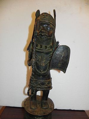 Arts of Africa - Bronze Palace Guard - Benin , Nigeria - 19" Height x 5 ...