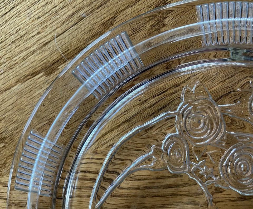 1930s Footed Cake Plate Stand Federal Glass Sharon Cabbage Rose Clear ...