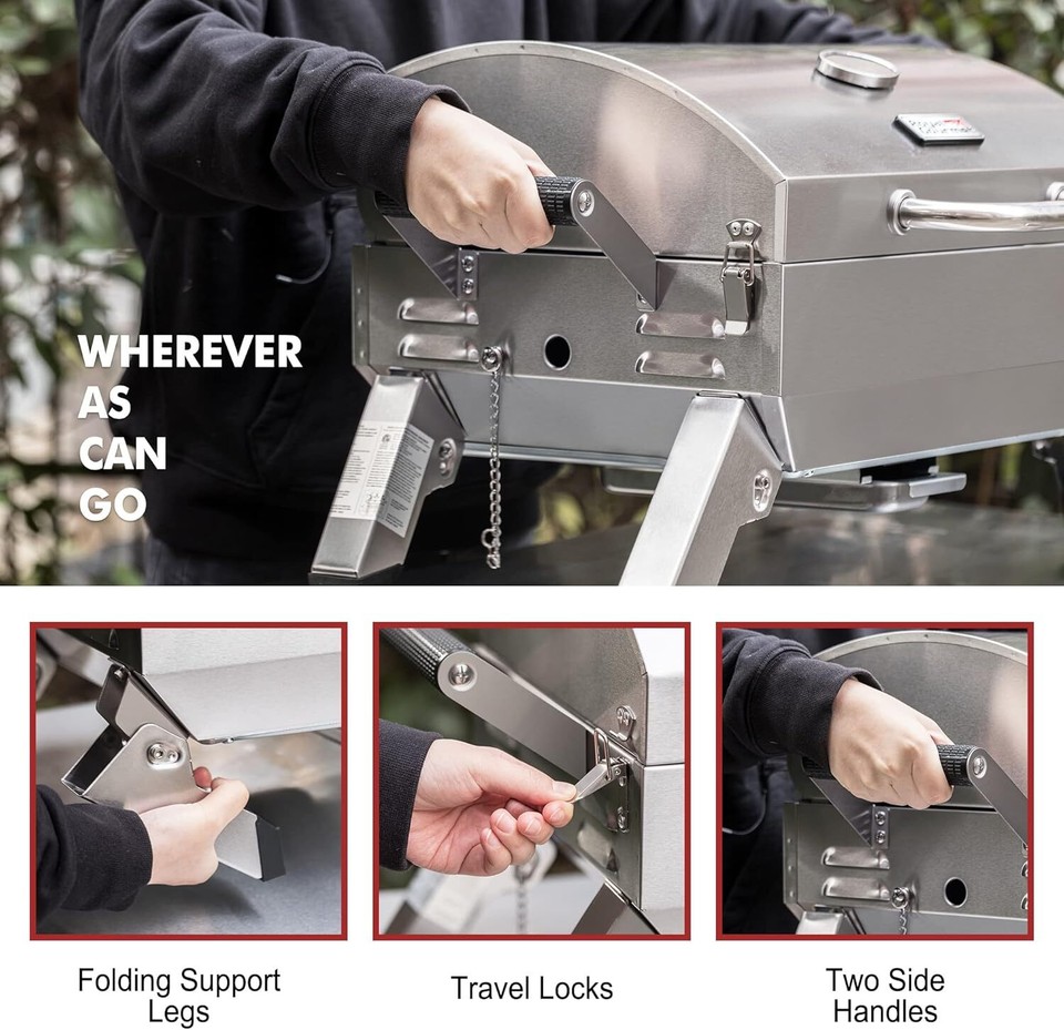 Stainless Steel Portable Grill Two Handles and Travel Locks, 10000 BTU ...