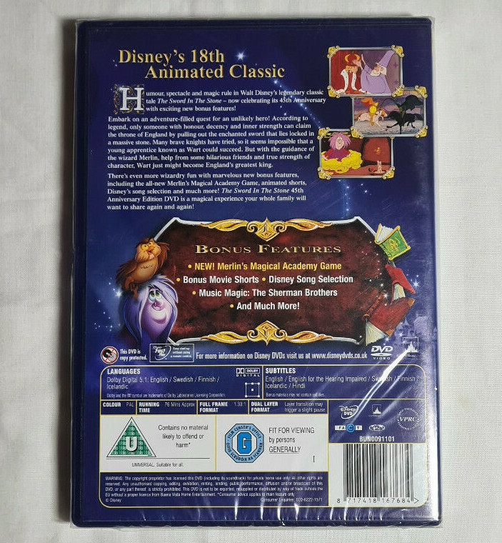 The Sword In The Stone DVD 45th Anniversary Edition Disney Classic New ...