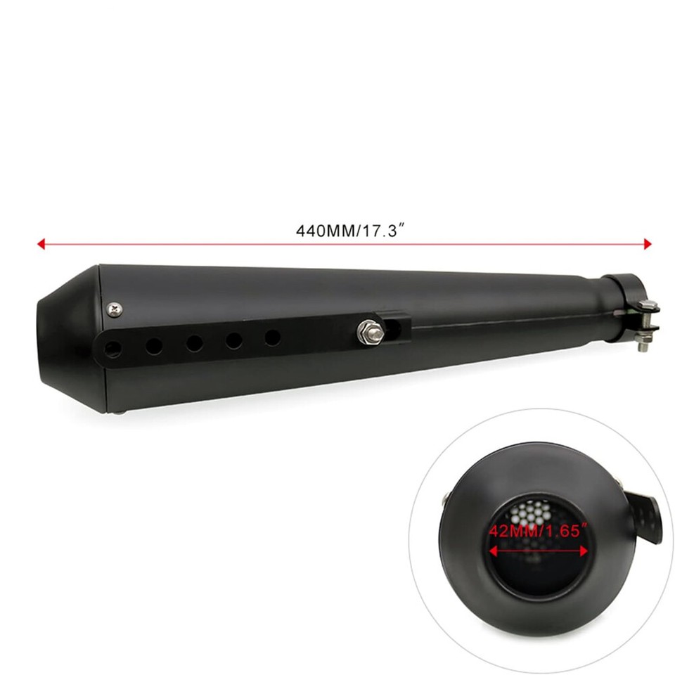 Universal 440mm Megaphone Motorcycle Exhaust Pipe For Cafe Racer Black ...