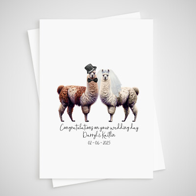 Personalised Llama Wedding Card Congratulations Wedding Day Bride Groom ...