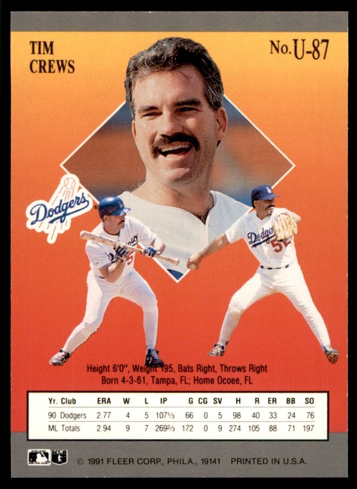 1991 Fleer Ultra Update Tim Crews Baseball Cards #U-87 | eBay