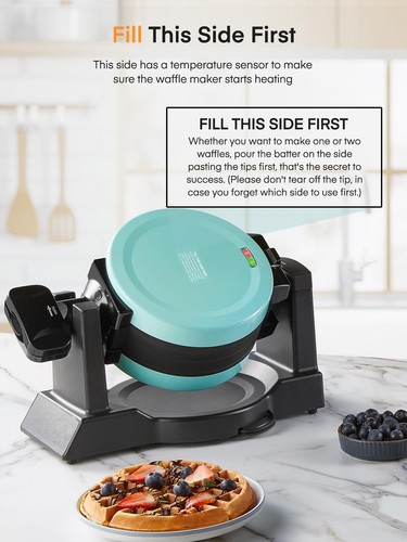 Double Waffle Maker, 1400W Rotating Belgian Waffle Iron with Nonstick ...