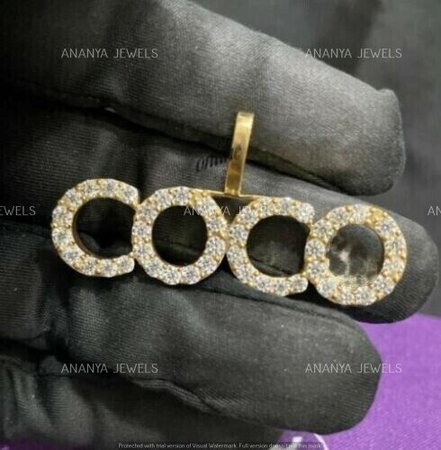 Moissanite 1.34 CT Customizable "COCO" Name Charm Pendant 14K Yellow ...