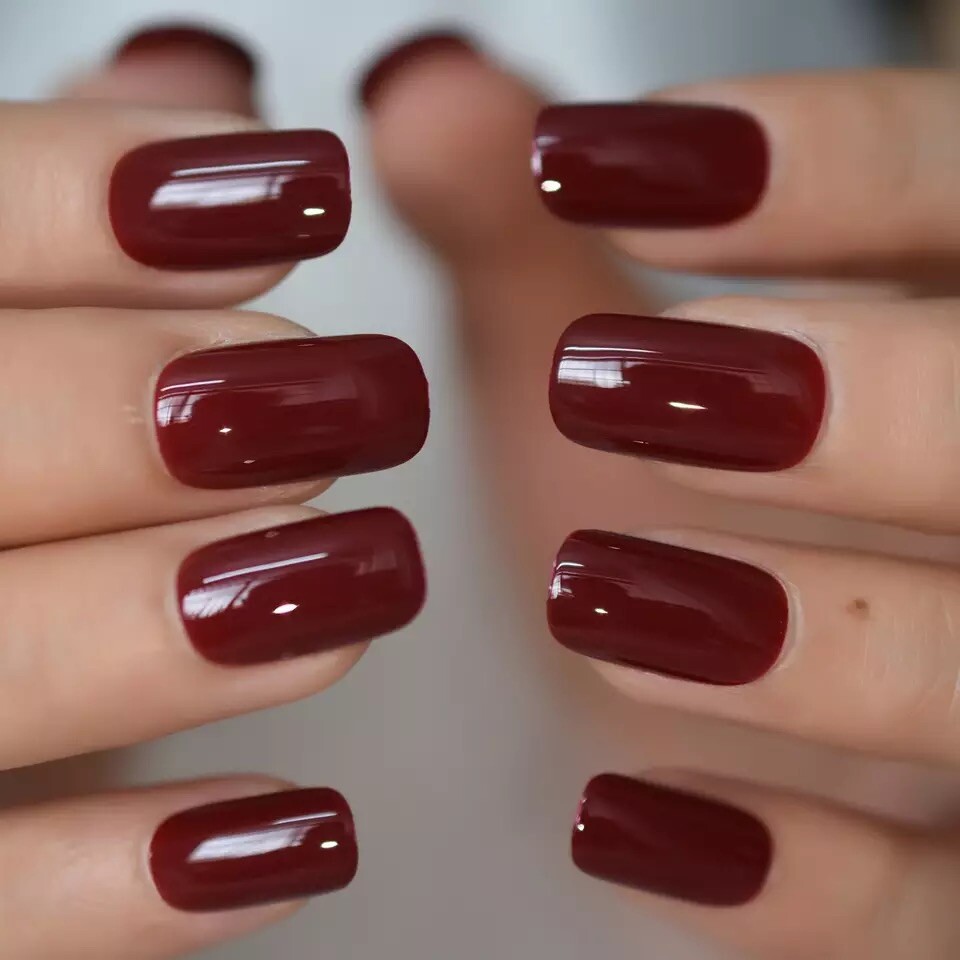 Dark Maroon Acrylic Nails
