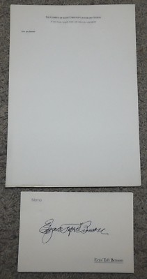 EZRA TAFT BENSON Church Unused LETTERHEAD and Auto Pen SIGNATURE LDS ...