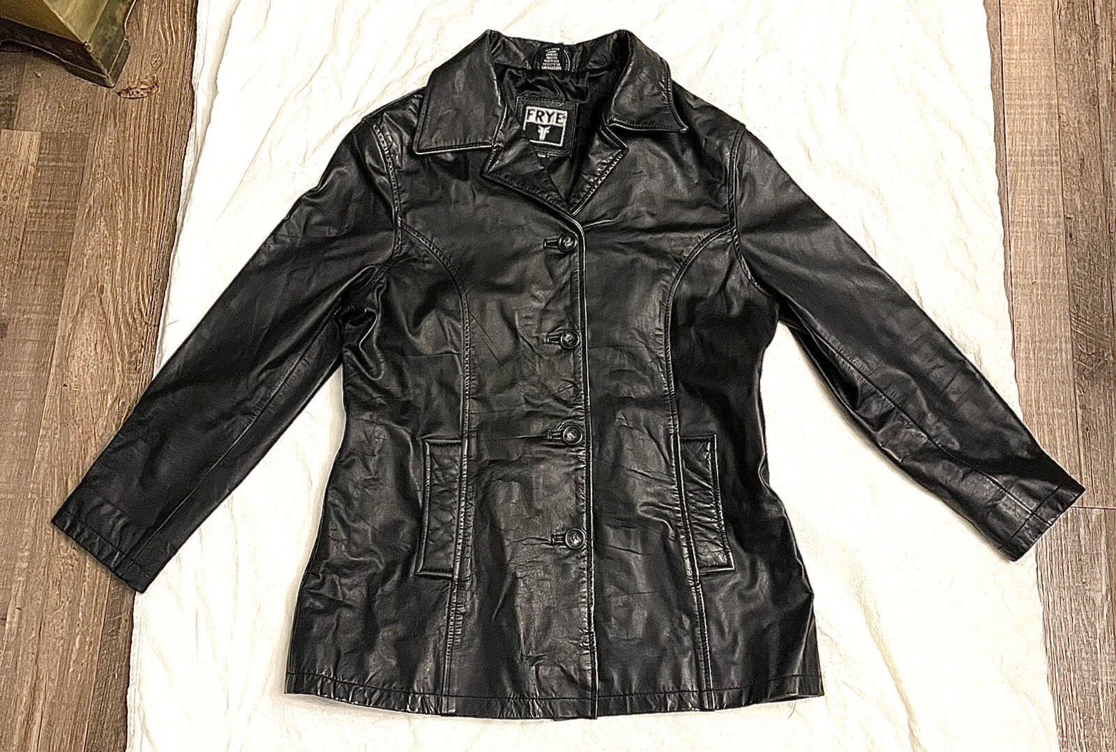 Frye Classic Vintage Medium Leather Bomber Jacket Bla… - Gem