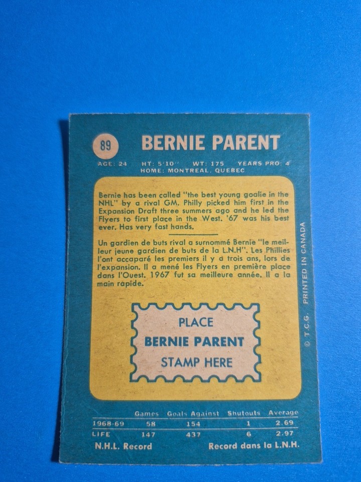 1969-70 OPC HOCKEY # 89 BERNIE PARENT PHILADELPHIA FLYERS EX-EXMT | eBay