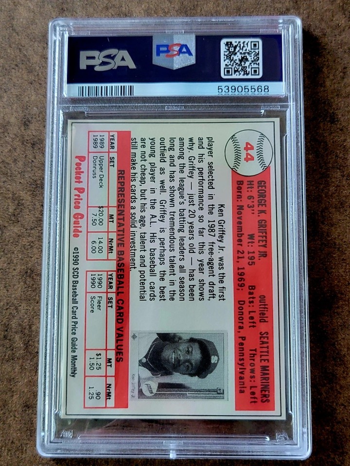 1990 SCD BASEBALL POCKET PRICE GUIDES H/C #44 KEN GRIFFEY JR PSA 10 GM ...