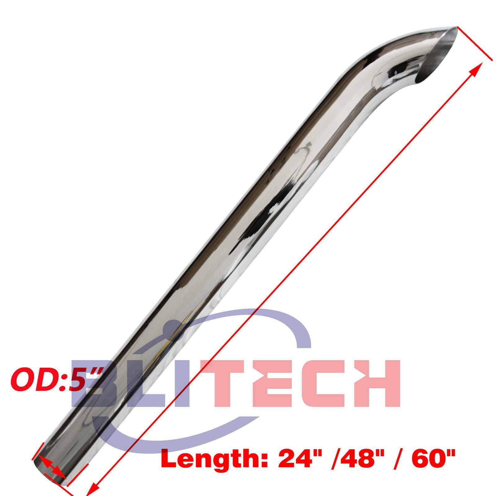 Chrome 5"OD Curved Stack Pipe Exhaust 5" Inch Semi Truck 24"48"60 ...
