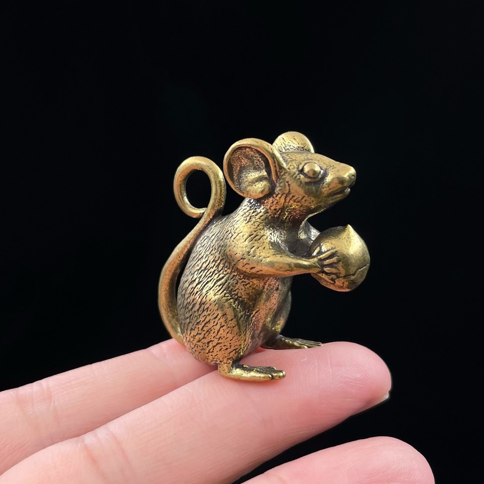 Solid Brass Mouse Statue Animal Ornament Toys Home Desktop Decoration ...