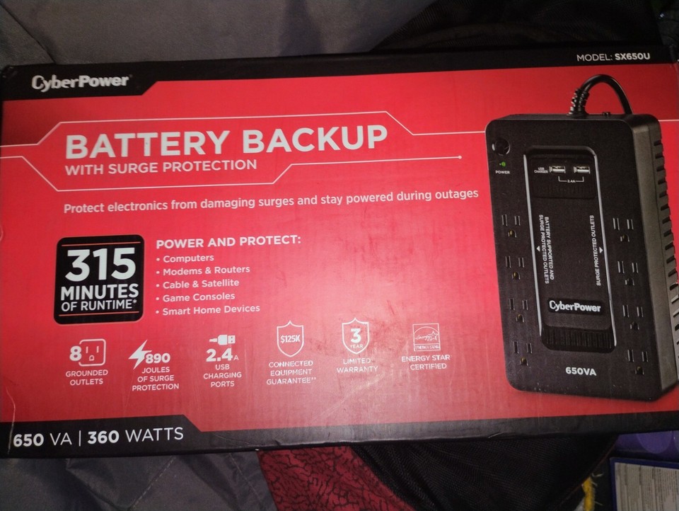 CyberPower SX650U 8-Outlet 650VA PC Battery Backup - Black 649532621347 ...