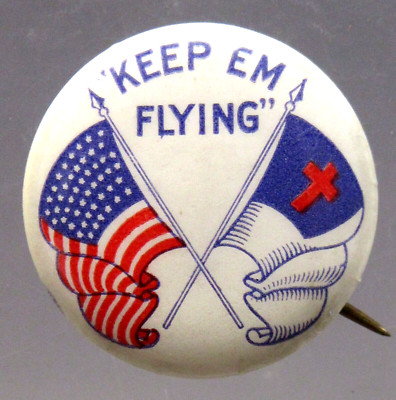 1940's WWII KEEP 'EM FLYING U.S. Flag & Christian Flag 1" pinback ...