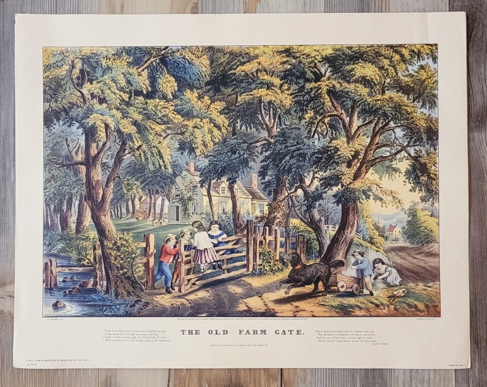 Vtg Currier & Ives Print "The Old Farm Gate" 14" x 11" Donald Art Co ...