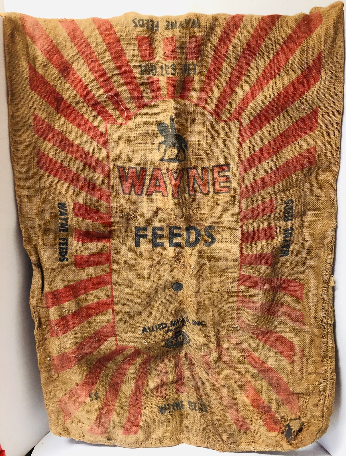 Vintage Wayne Feeds Burlap Sack Feed Bag 100lbs Allied Mills Chicago IL 36”x26” | eBay