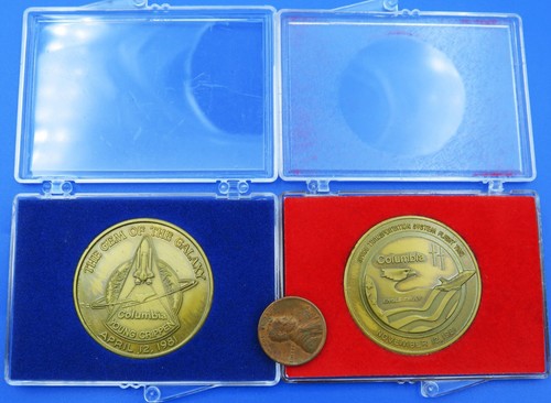 NASA medallion coin Pair vtg Space Shuttle COLUMBIA STS-1, -2 / Crippen ...