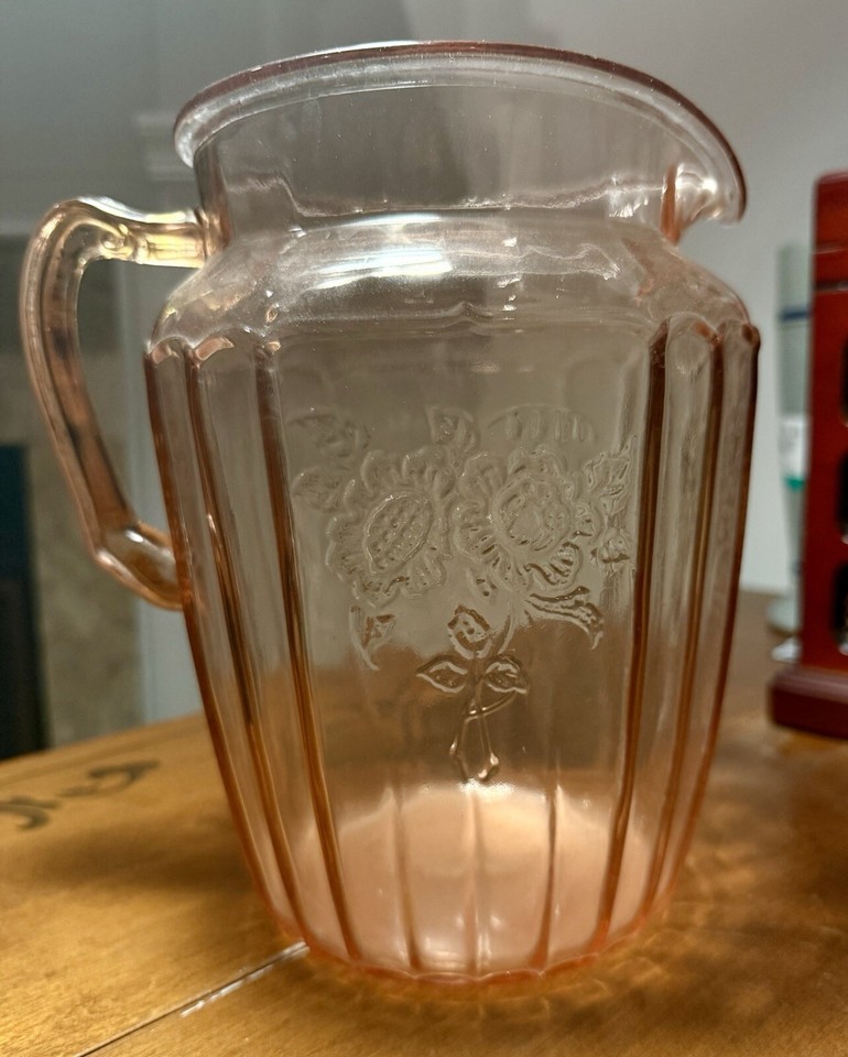 Vintage Anchor Hocking Glass Open Rose Pink Water Pitcher Depression | eBay