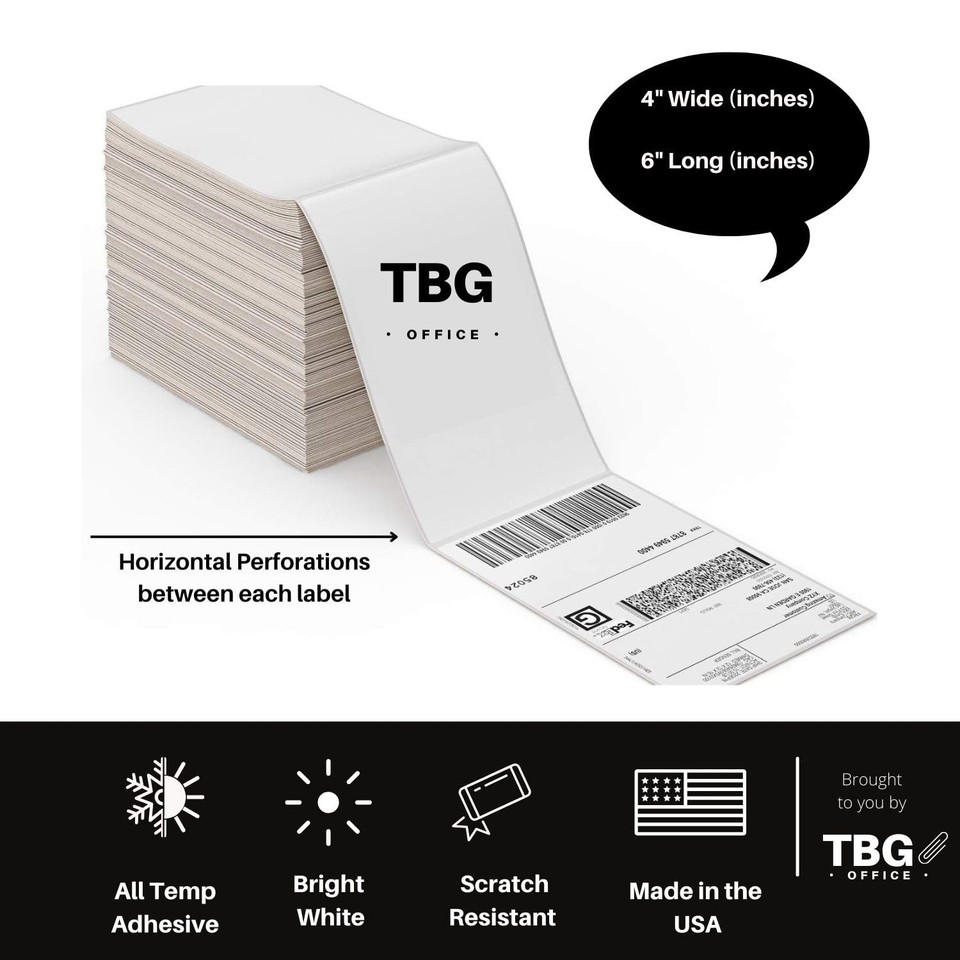4x6 Thermal Labels 1000 Fanfold Direct BPA . Made in USA. with Zebra ...